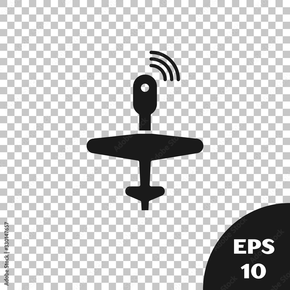 Black UAV Drone icon isolated on transparent background. Military ...