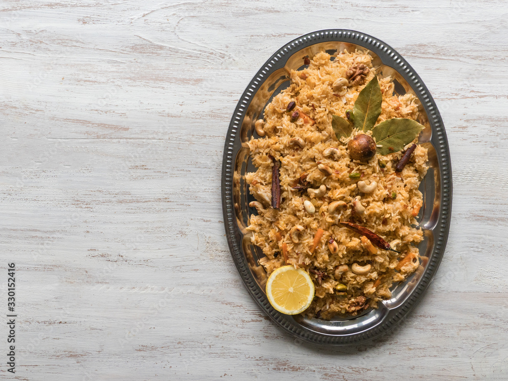 Traditional Arabic Basmati rice with vegetables. Arabic cuisine ...