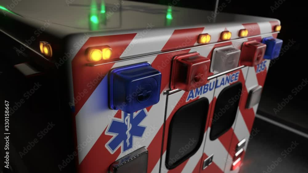 Ambulance truck lights flashing in a closeup. Seamless, looping ...
