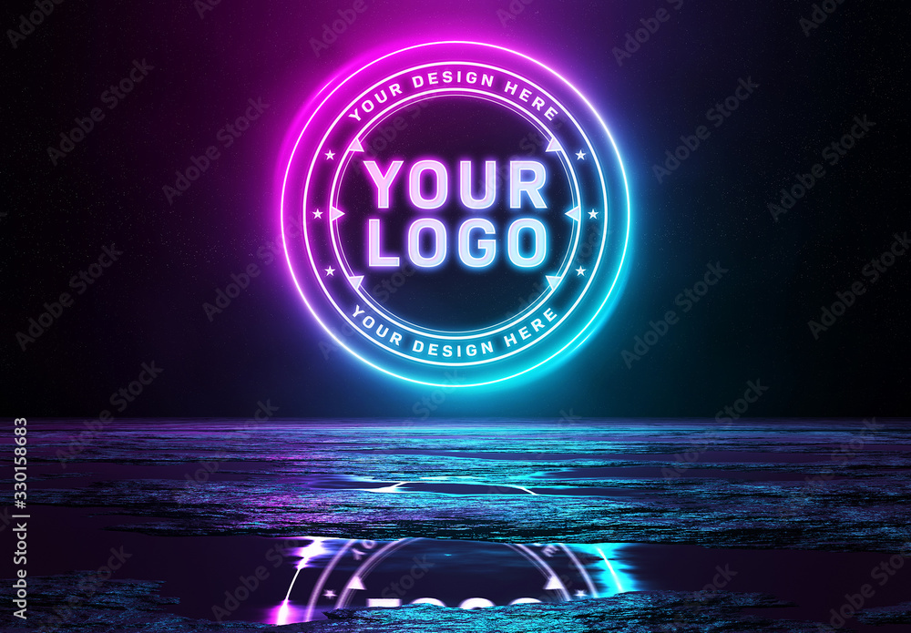 Reflective Neon Logo Mockup Stock Template | Adobe Stock