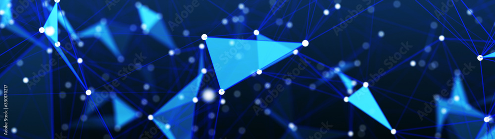 Digital plexus of glowing lines, dots and triangles. Abstract background. Connection of ...