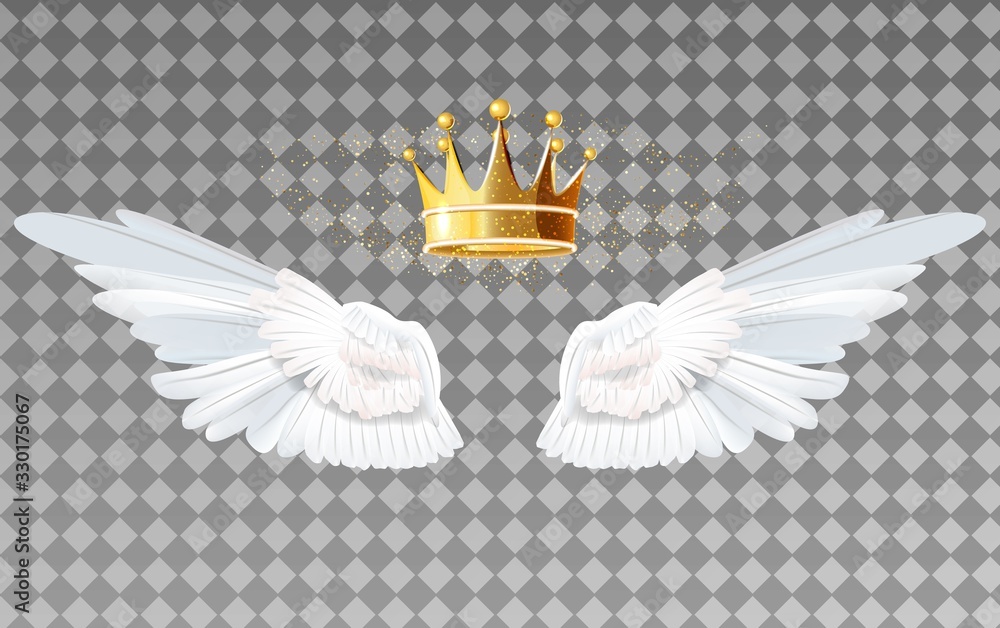Wings of an angel with a golden crown on a transparent background Stock ...
