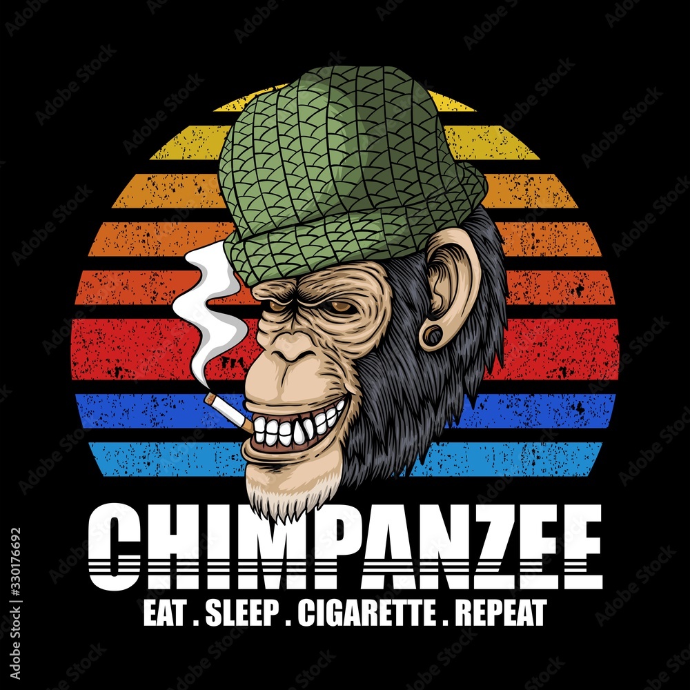 Chimpanzee Smoke Retro vector illustration Stock Vector | Adobe Stock