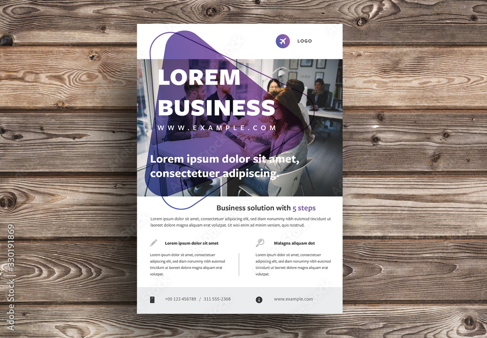 Flyer Layout with Purple Triangular Gradient Overlay Element Stock ...