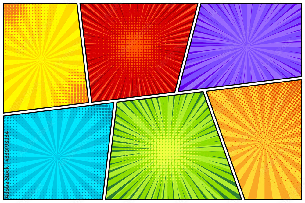 Cartoon comic backgrounds set. Comics book colorful poster with ...