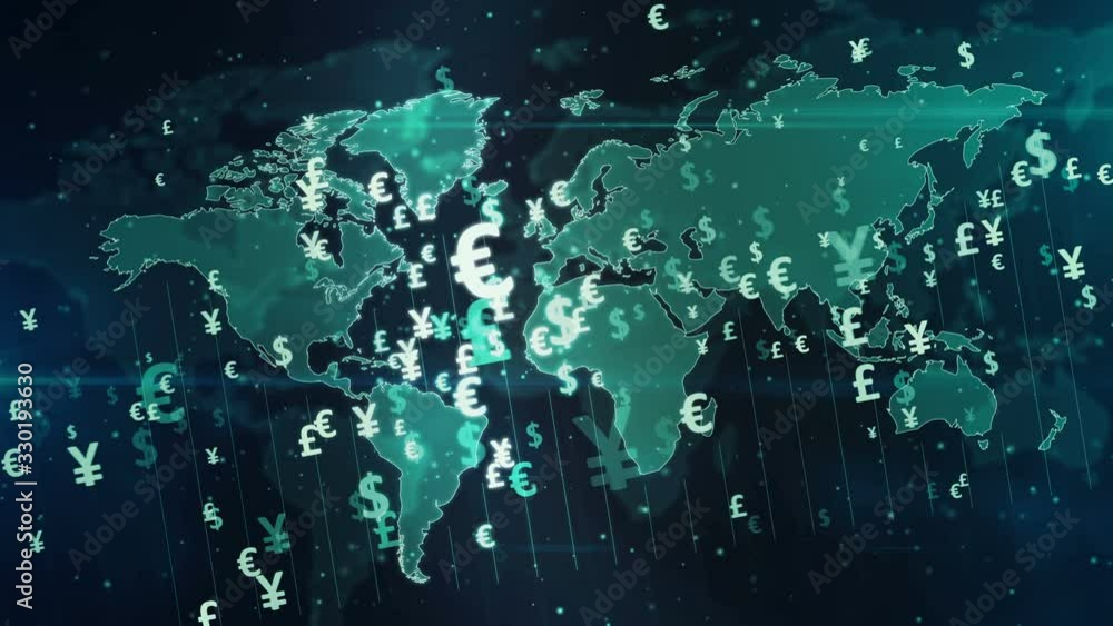 Money symbols. Dollar, Euro, Yen and Pound currency icons on digital ...