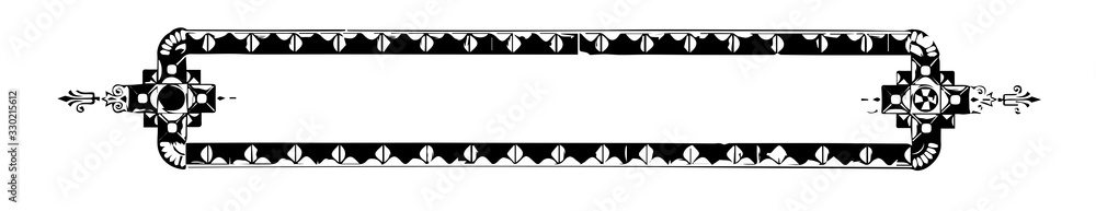 Ornate banner have black and with diamond pattern in this border ...