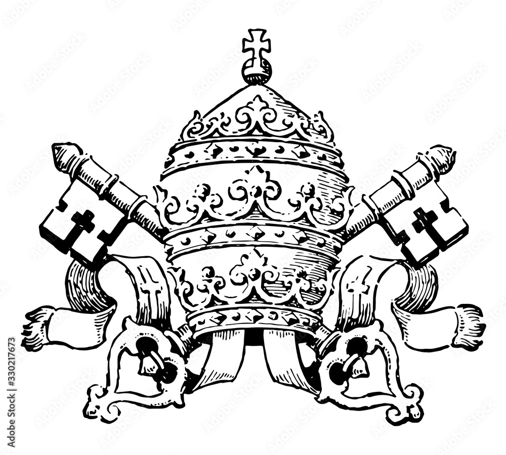 Papal Emblems has the rise of the Papal Power, vintage engraving. Stock ...