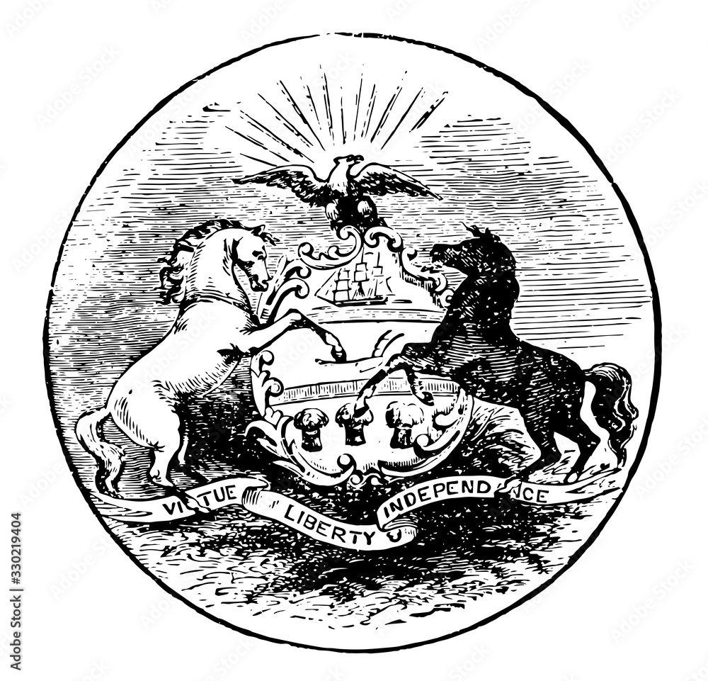 The official seal of the U.S. state of Pennsylvania in 1889, vintage ...