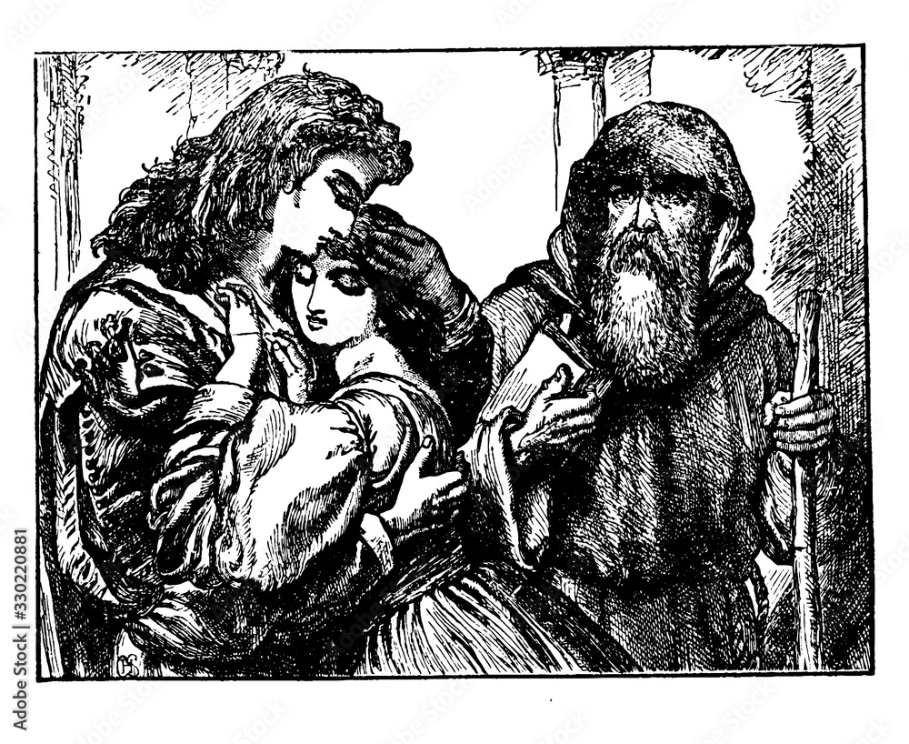 Friar Lawrence Marries Romeo and Juliet, vintage illustration Stock ...