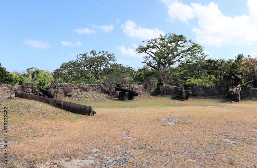 Ancient artillery fort on the Caribbean, near the Panama Canal, old ...