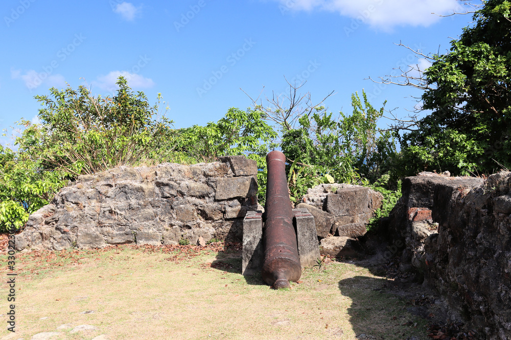 Ancient artillery fort on the Caribbean, near the Panama Canal, old ...
