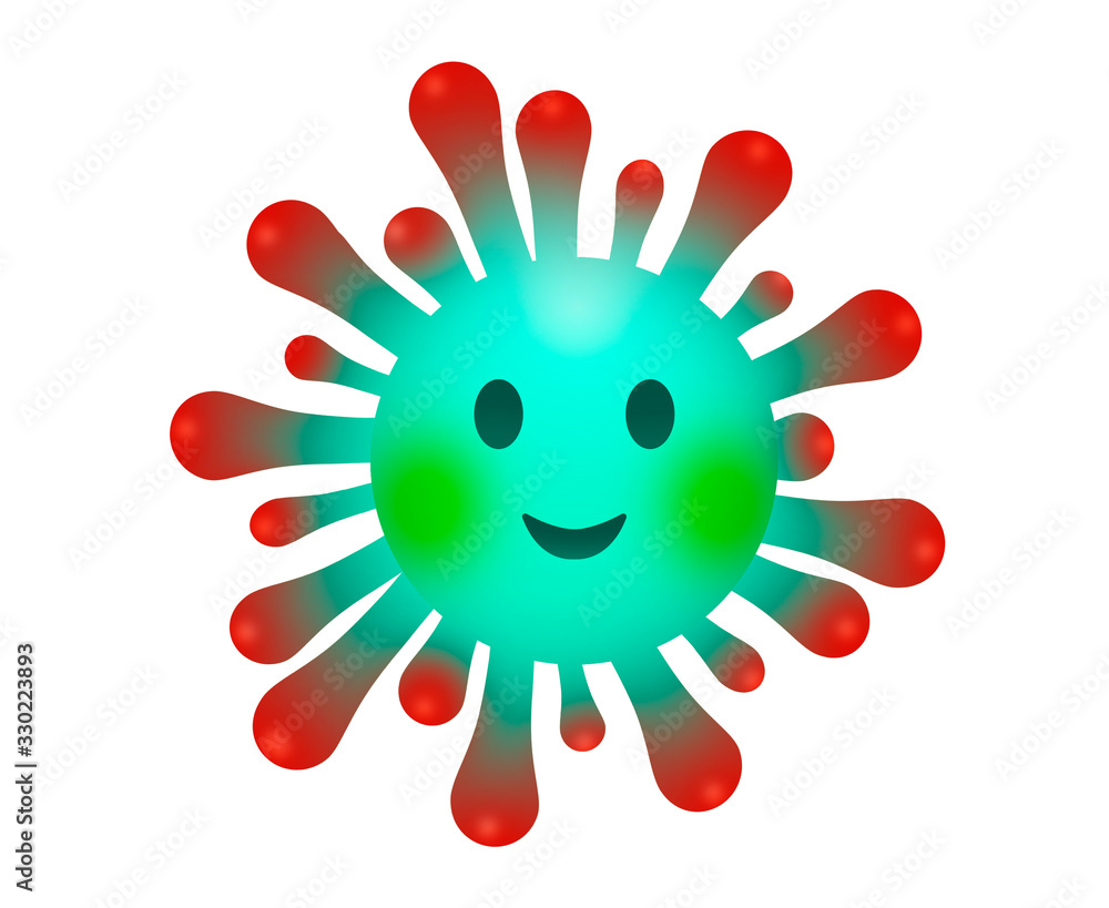 Friendly coronavirus smiley emoji icon with nice smile - round happy ...