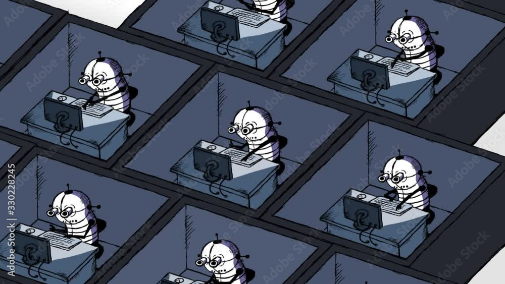 Stockvideo AI lettering version cartoon animation. Robots working in ...