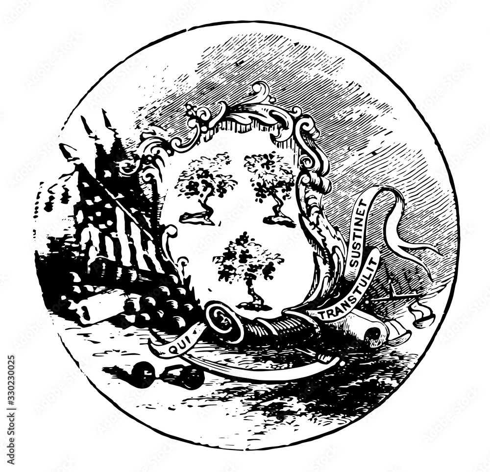 The official seal of the U.S. state of Connecticut in 1889, vintage ...