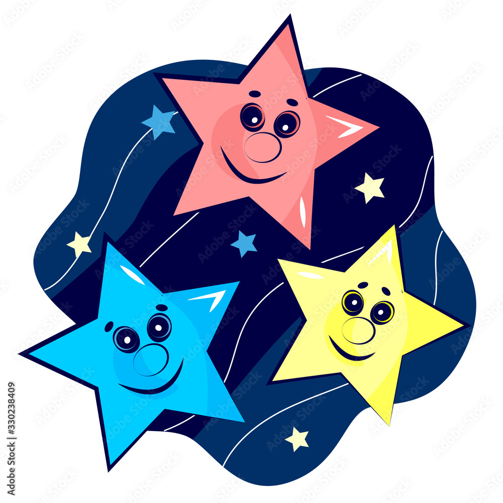 illustration of little happy stars, vector illustration with stars in ...