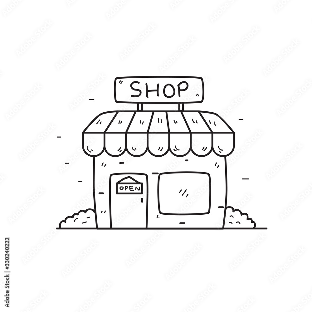 Store vector illustration in cute hand drawn style isolated on white ...