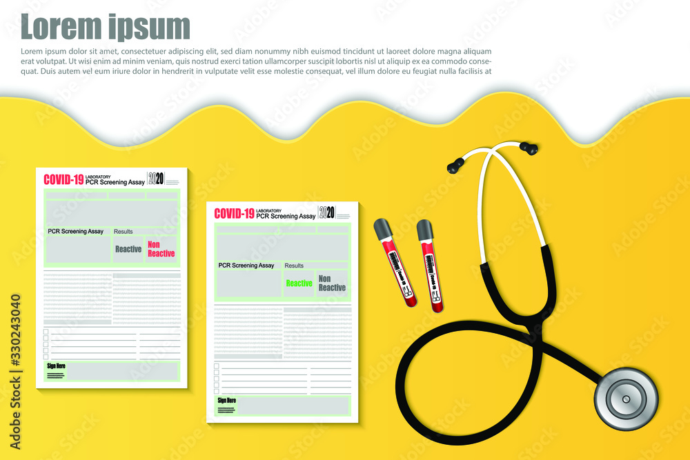 PCR Screening Assay mock up form with laboratory test kit for COVID-19 ...
