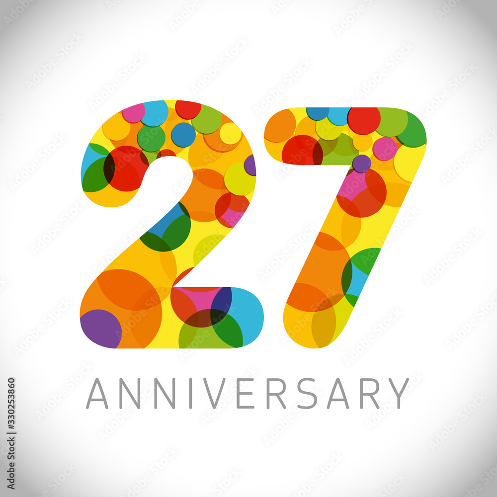 27 th anniversary numbers. 27 years old multicolored congrats. Cute ...