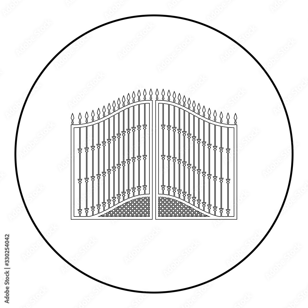 Forged gates icon in circle round outline black color vector ...