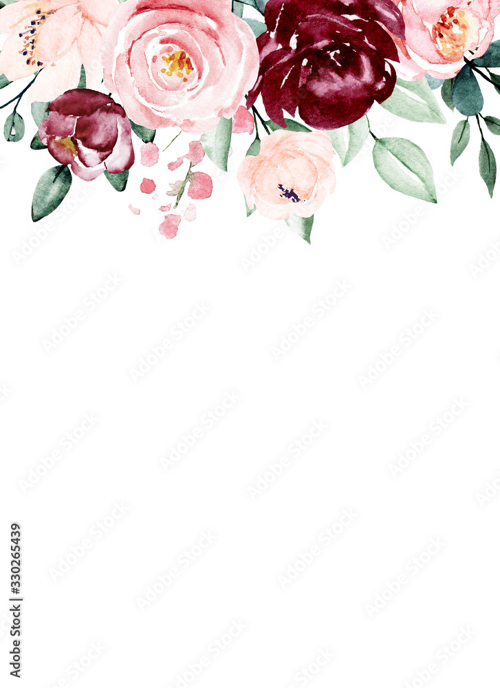 Floral background with place for text, border with watercolor flowers ...