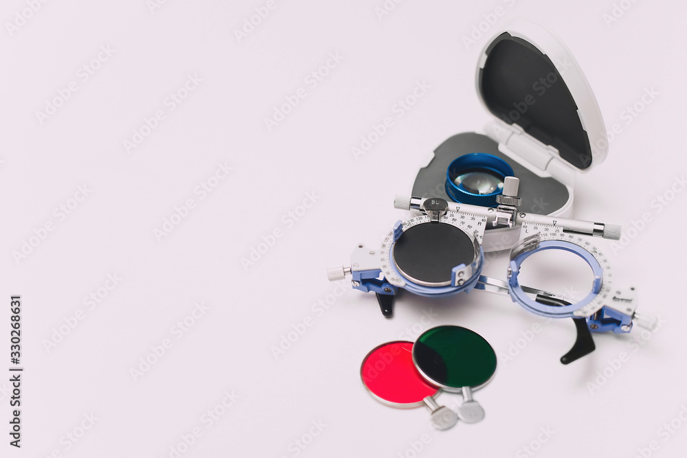 Foto de Optometrist trial frame on white background and Indirect ...