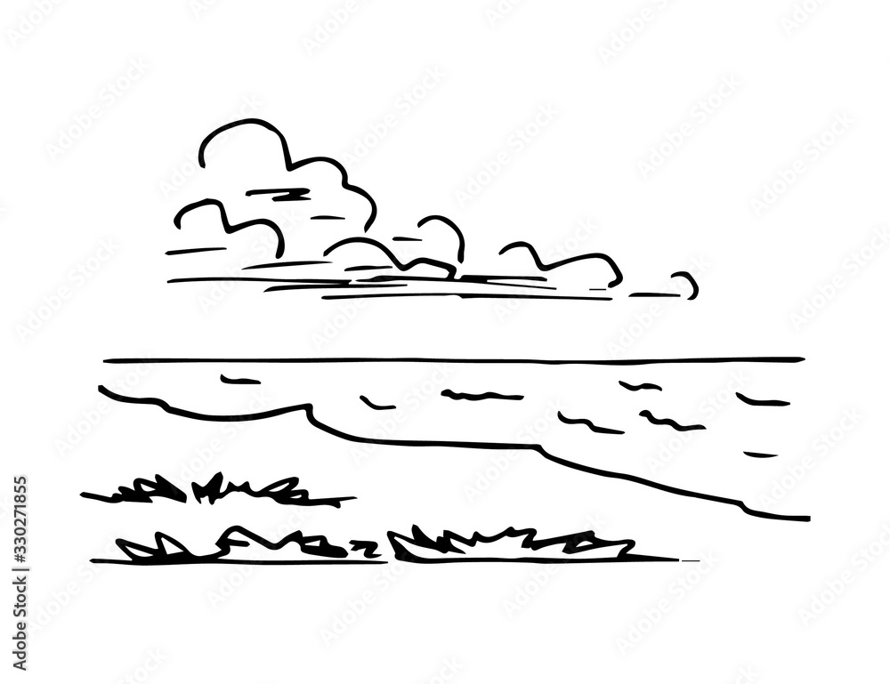 Hand-drawn simple vector illustration with black outline in engraving ...