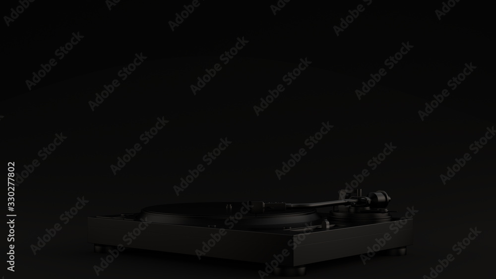 Black Vintage Turntable Record Player Black Background 3d illustration ...