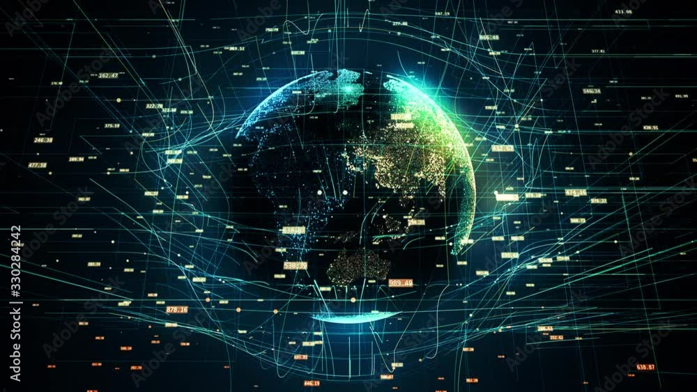 earth globe with transparent night map of earth slow rotates around its ...