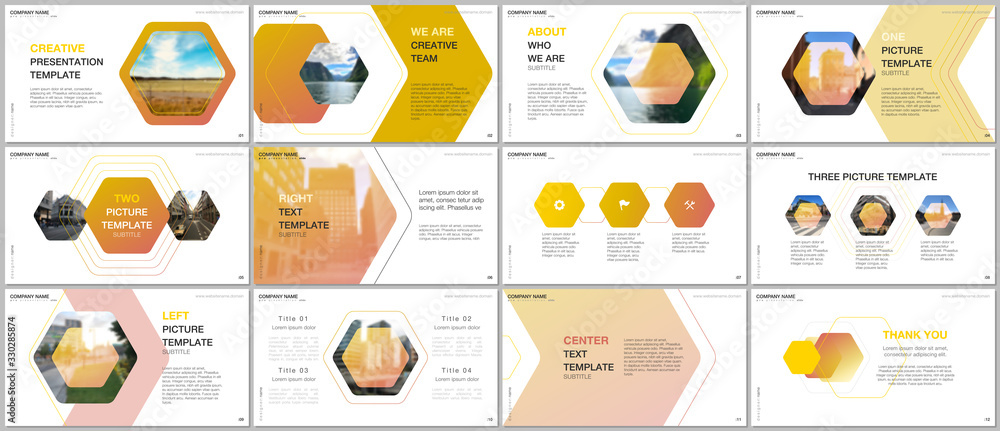 Minimal presentations design, portfolio vector templates with hexagonal ...
