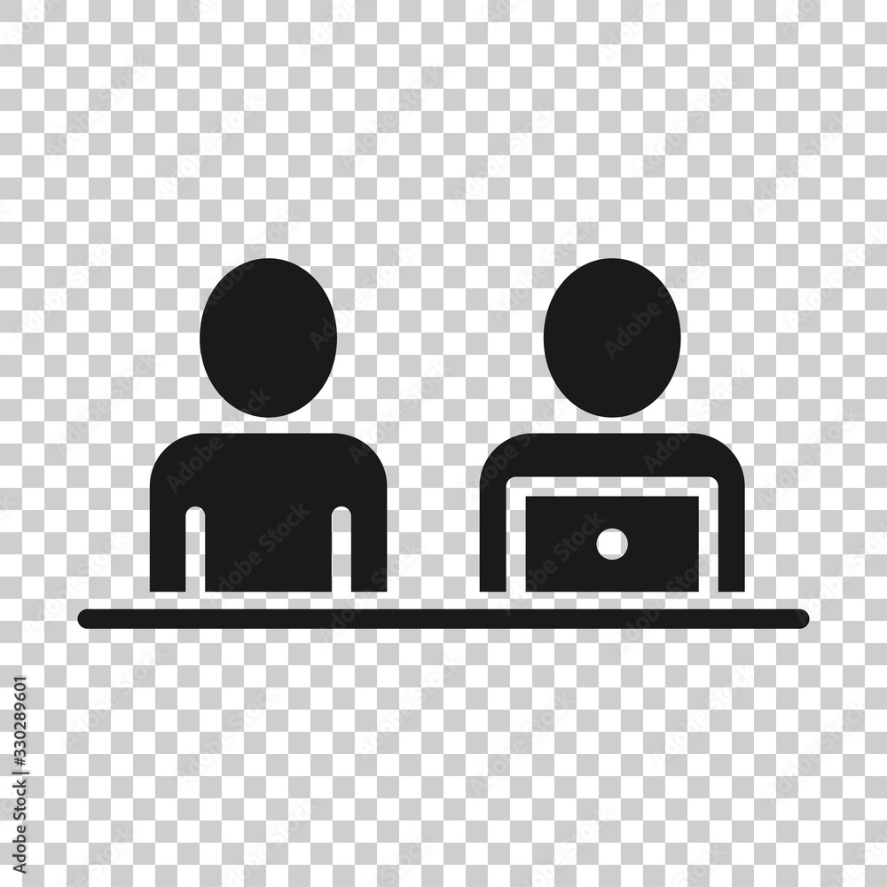 People with laptop computer icon in flat style. Pc user vector ...