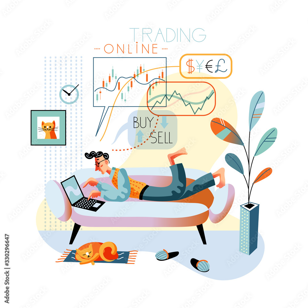 Man trader buying, selling money on stock market Stock Vector | Adobe Stock
