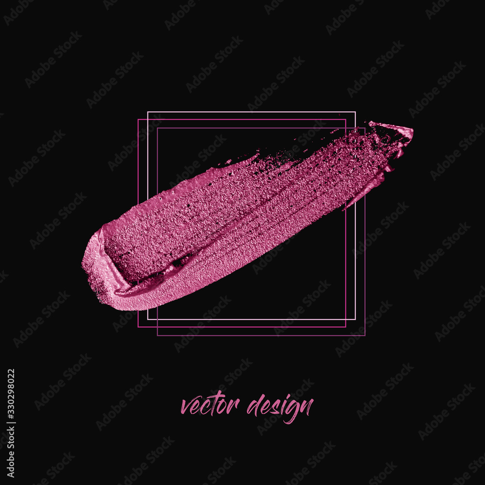 Pink glitter brush stroke paint isolated on black background vector ...