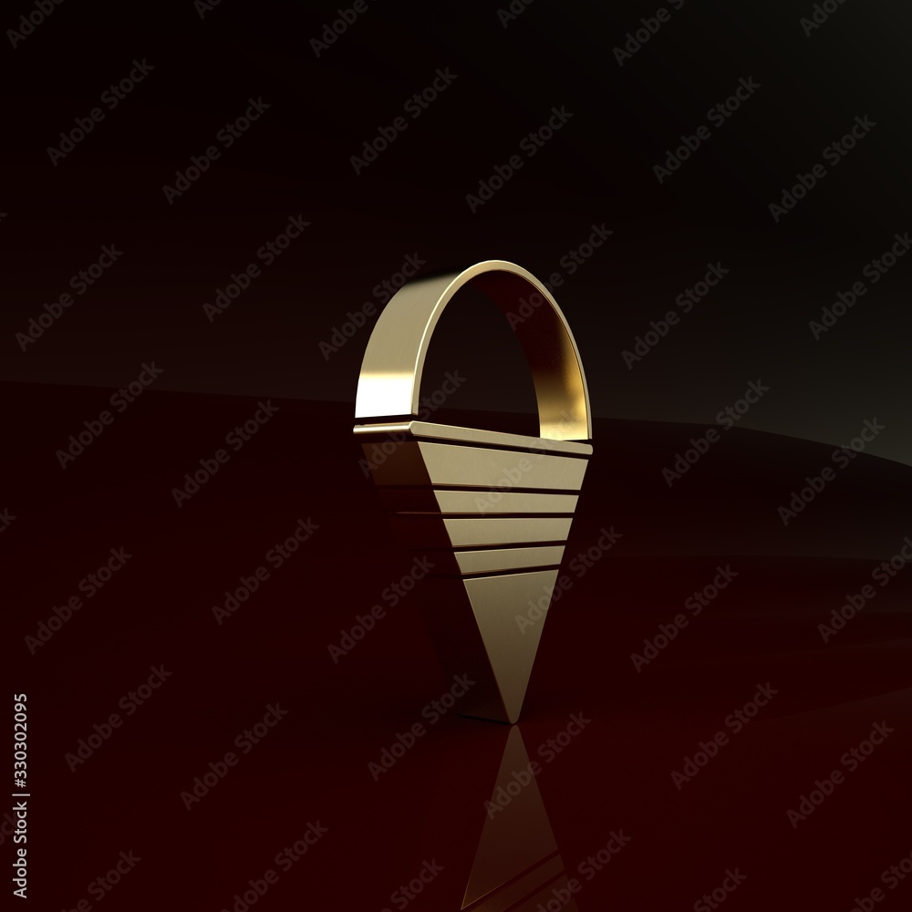 Gold Fire cone bucket icon isolated on brown background. Metal cone ...