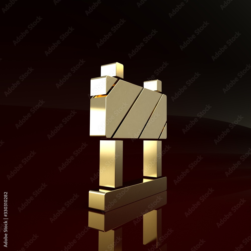 Gold Road barrier icon isolated on brown background. Symbol of ...