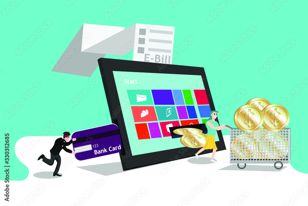 Tablet mobile E-banking online cartoon vector,transfer money pass bank ...