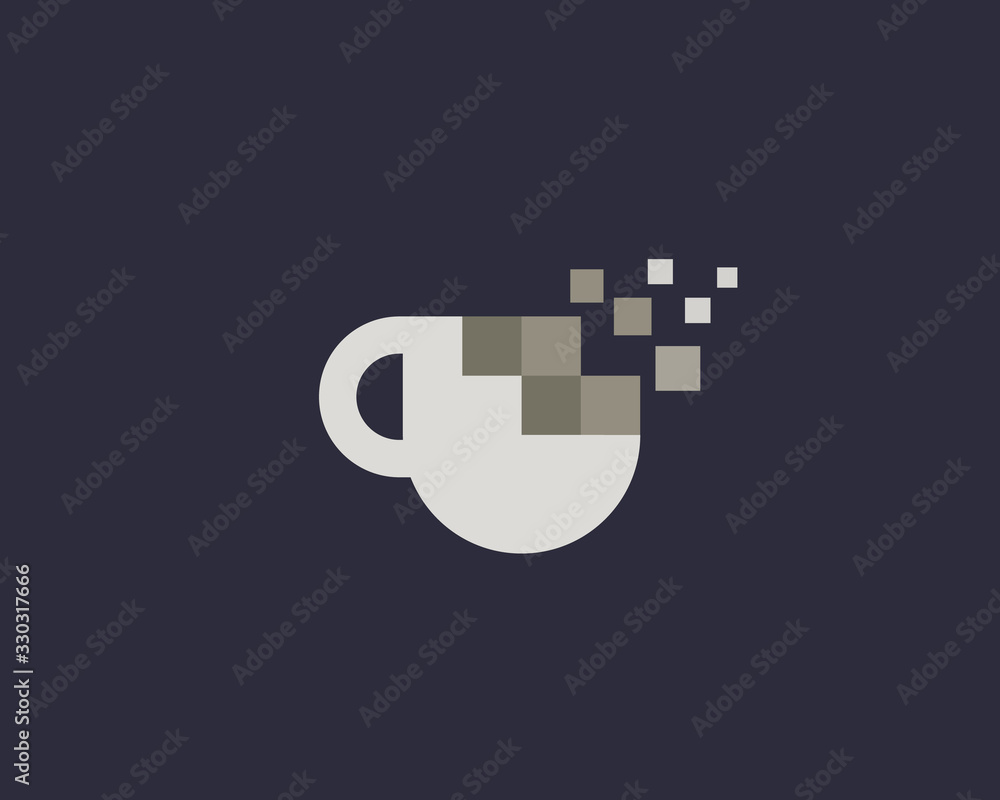 Abstract pixel tea coffee cup logo icon design modern digital style ...