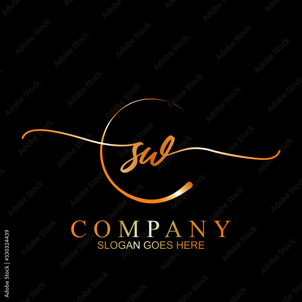 SW Initial Gold Handwriting Logo Brush Circle Stock Vector | Adobe Stock