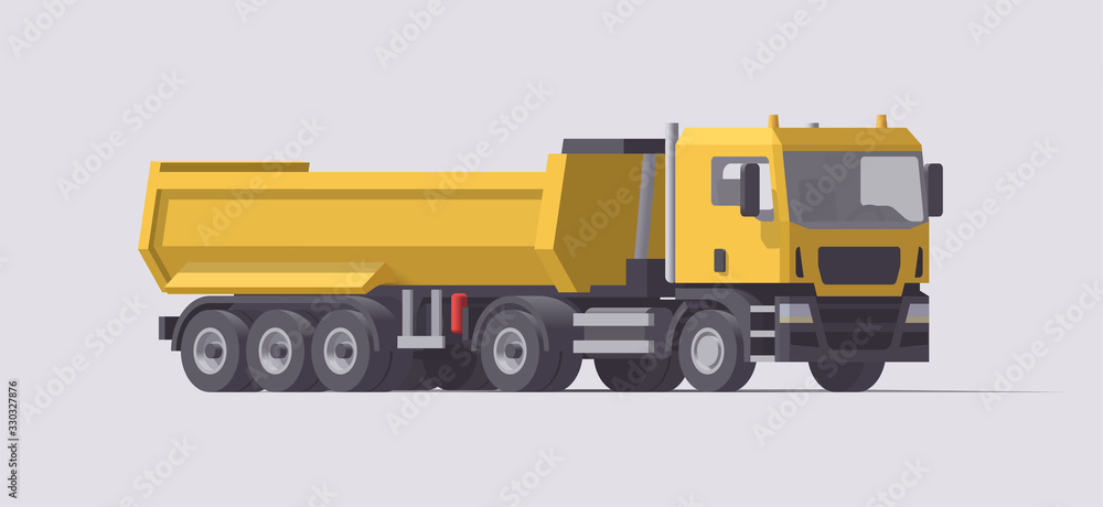 Vector dump truck. Isolated tractor with empty dump trailer ...