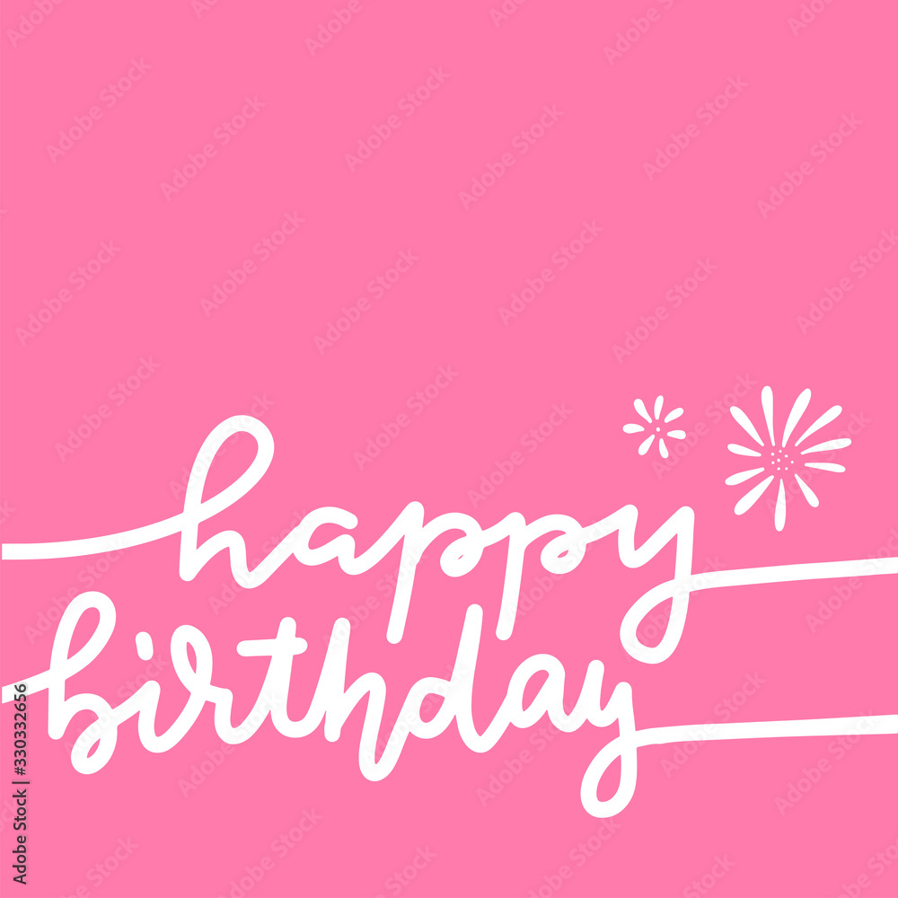 One line handwritten texts HAPPY BIRTHDAY. White line vector phrase ...