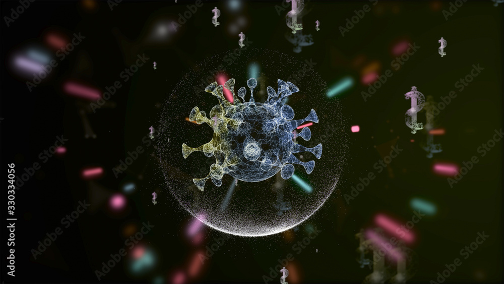 3d render of germ inside a transparent bubble attacked by laser ...