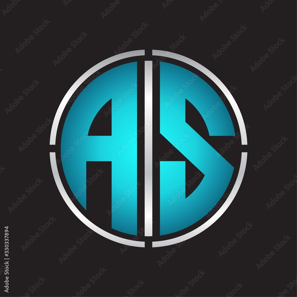 AS Logo initial with circle line cut design template on blue colors ...