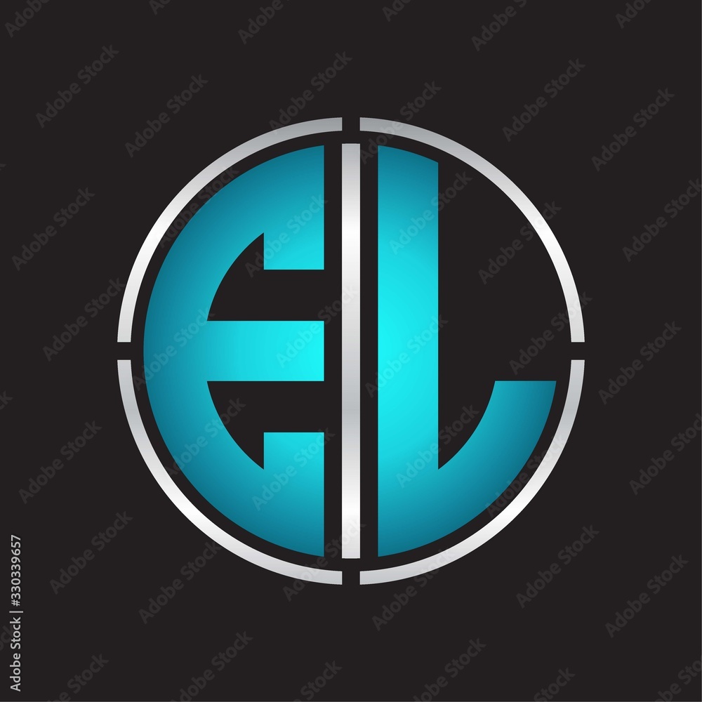 EL Logo initial with circle line cut design template on blue colors ...