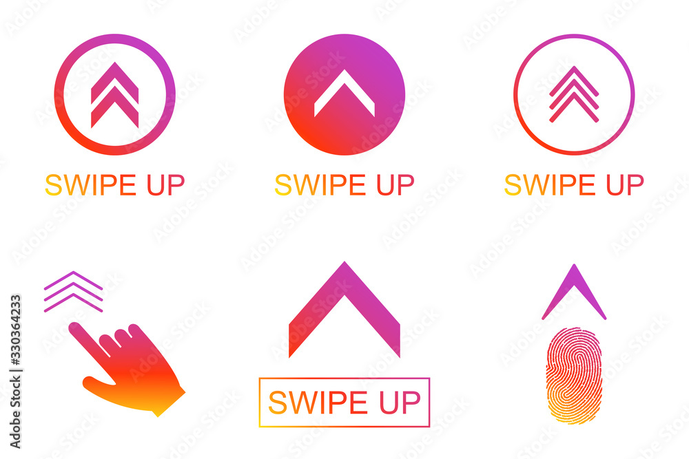 Swipe up buttons set. Application and social network icons, swipe up ...