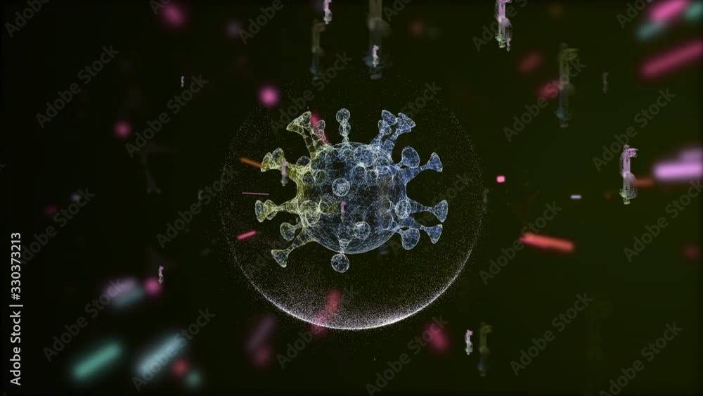 3d animation of germ inside a transparent bubble attacked by laser ...