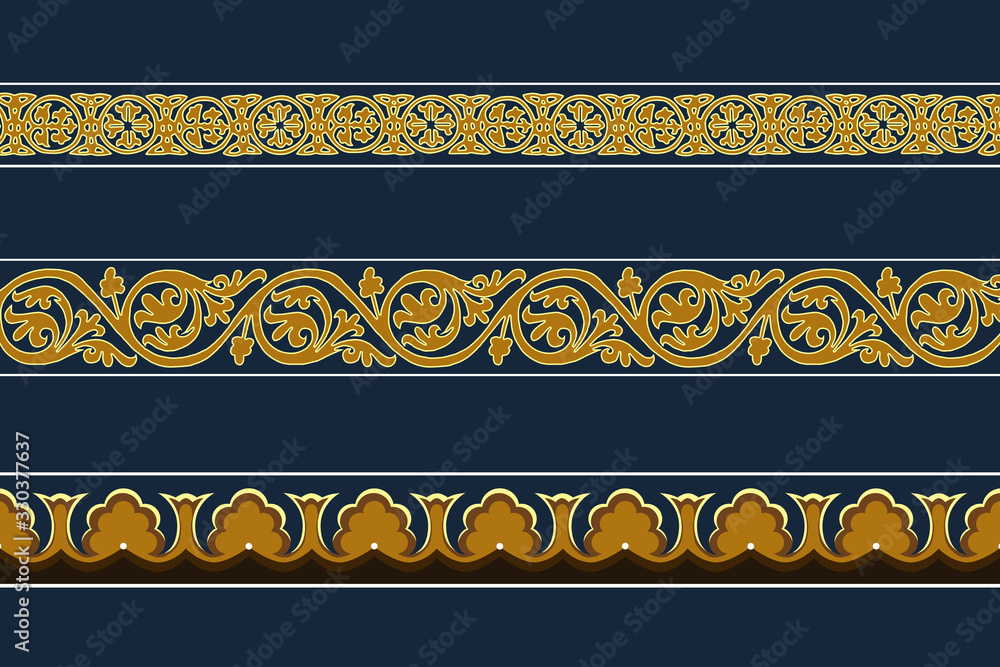 Classic borders illustration set in Byzantine style on blue background ...