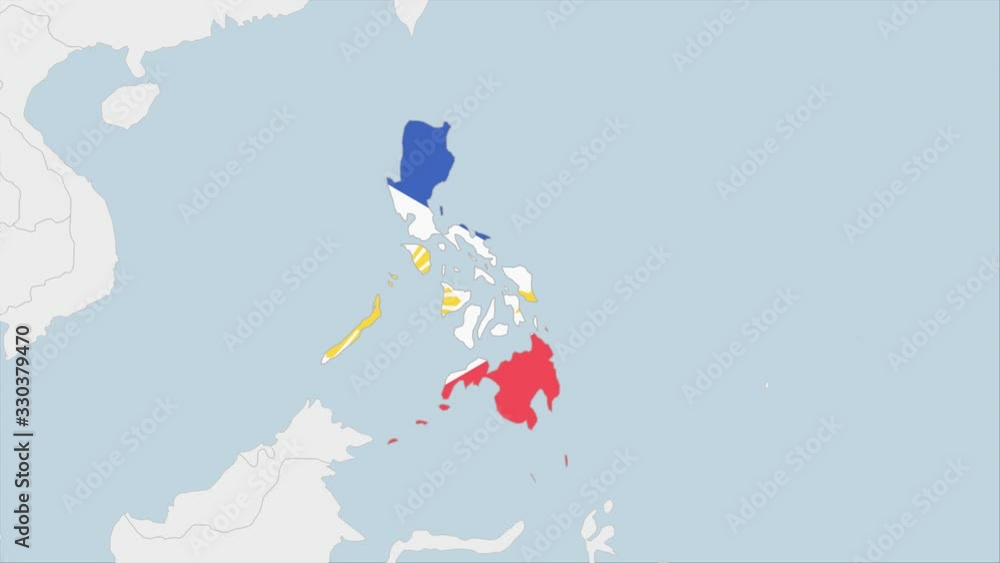 Philippines map highlighted in Philippines flag colors and pin of ...