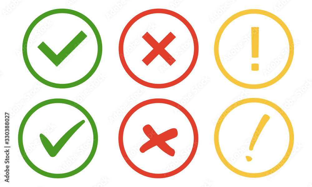 Check, alert and uncheck icons isolated on a white background. Stock ...
