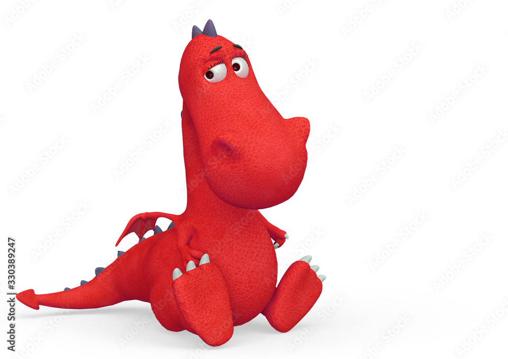 baby dragon cartoon is sad in a white background with copy space Stock ...