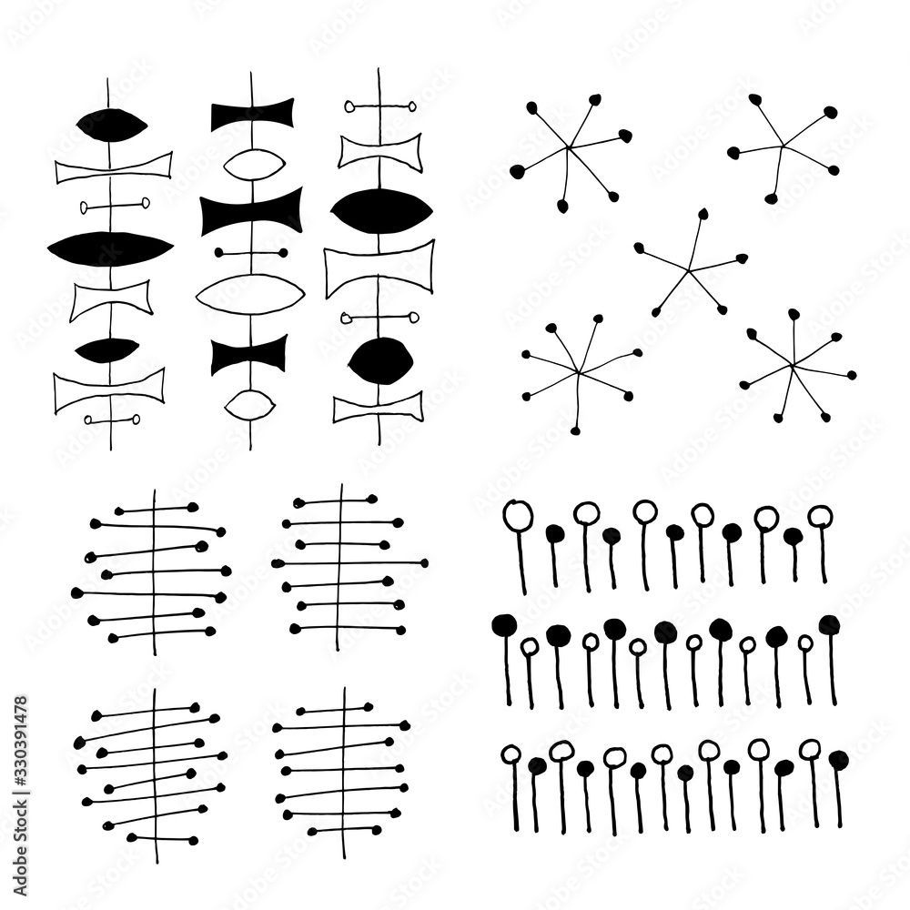 Set of vector mid century handmade graphic elements, for decoration ...